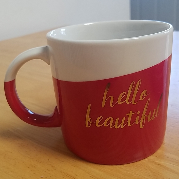 Unknown | Kitchen | Red White Hello Beautiful Mug With Gold Lettering ...